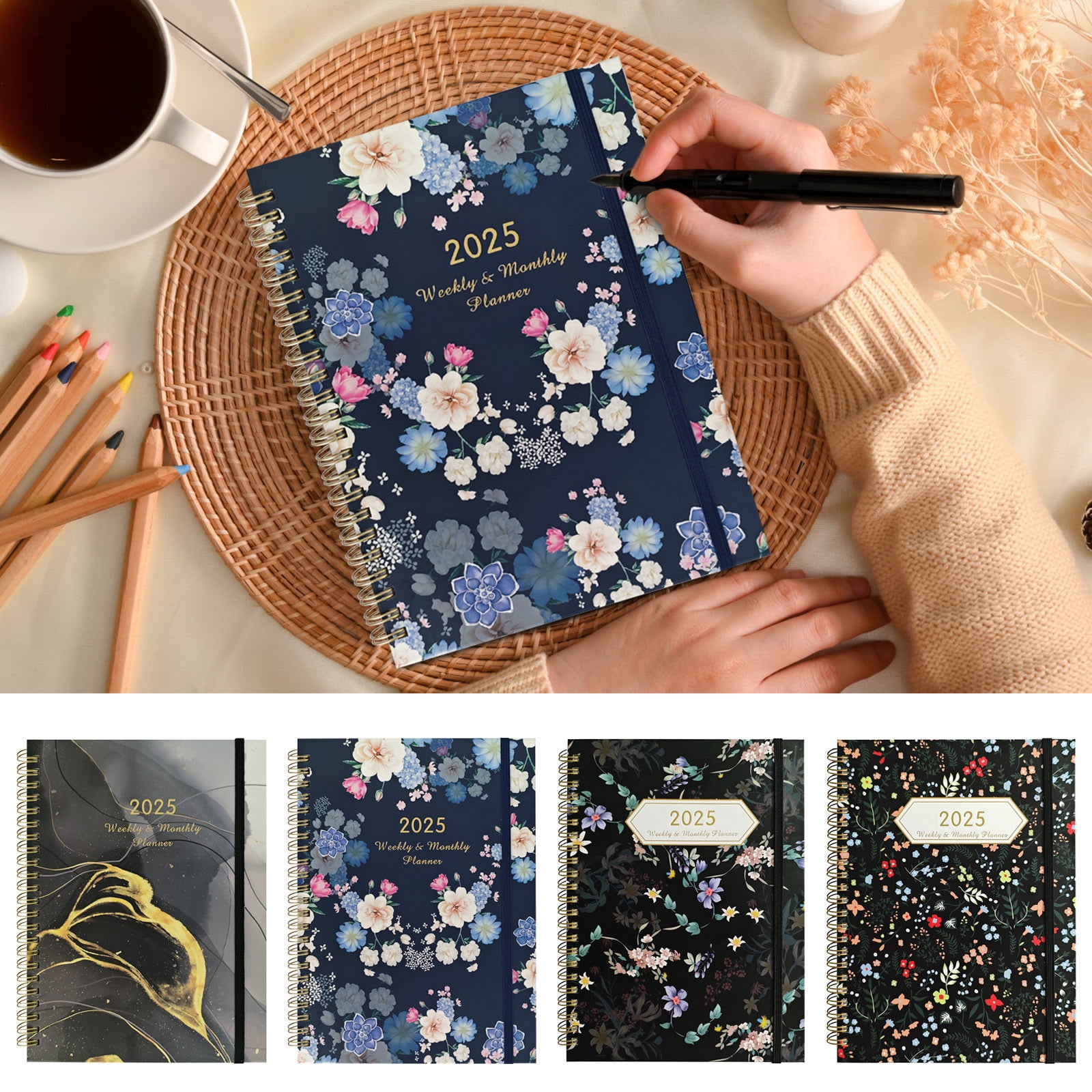 2025 English Monthly Plan Book, Spiral Bound Notebook, 8x5.5 Inches ...