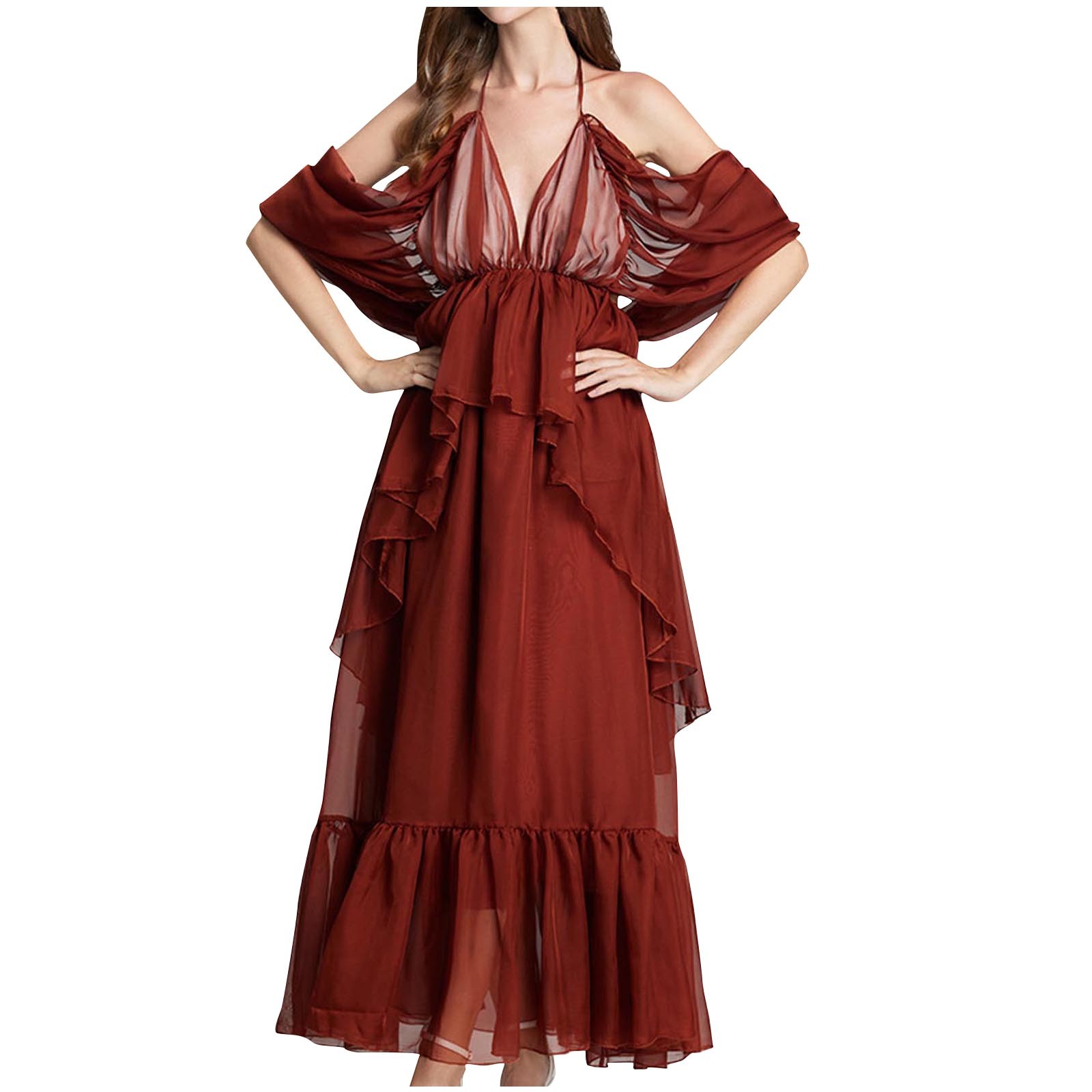 2025 Evening Dress for Women Backless Spaghetti Straps Halter Sheer ...