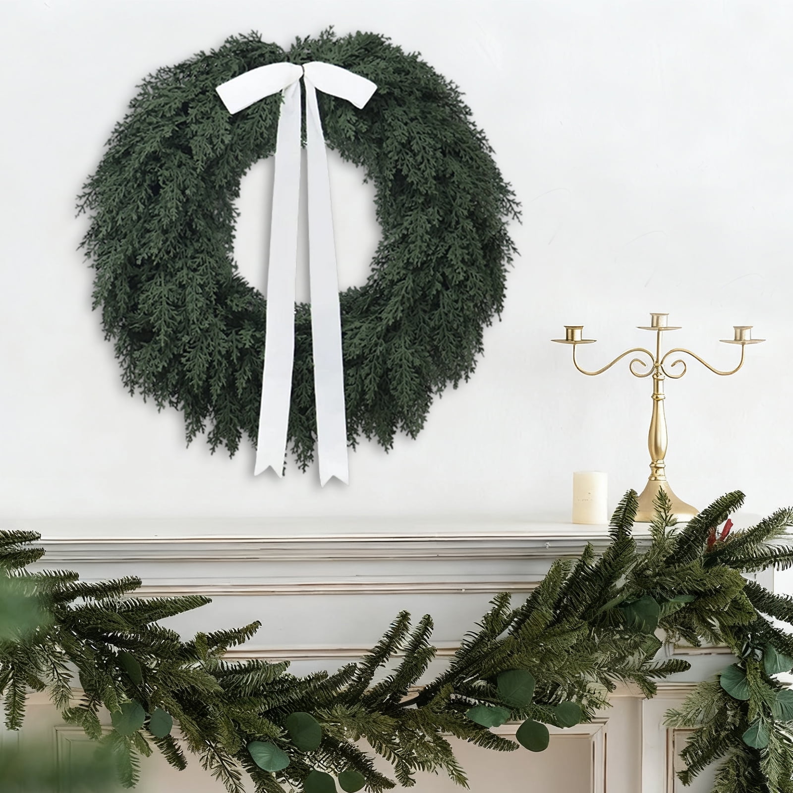 2025 Evergreen Cedar Artificial Christmas Wreath (17.71") - Real Touch ...