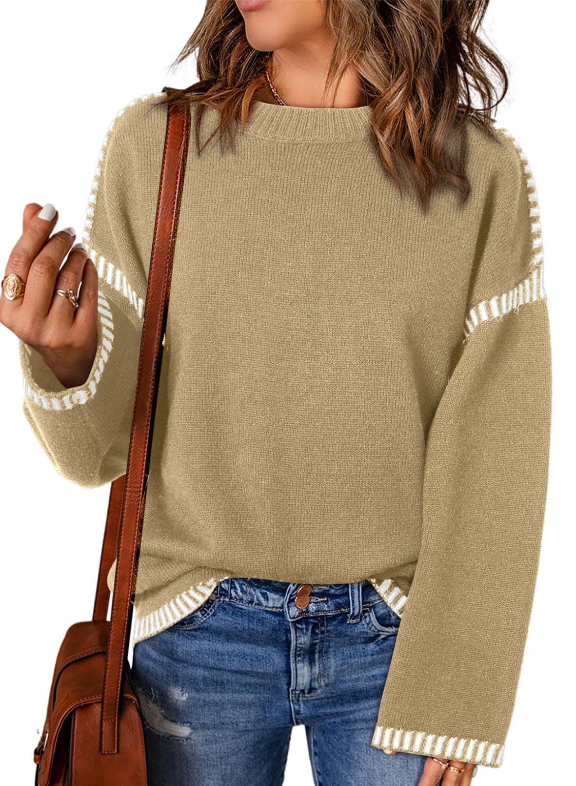 2025 Fall Winter Women'S Oversized Solid Color Round Neck Long Sleeve ...