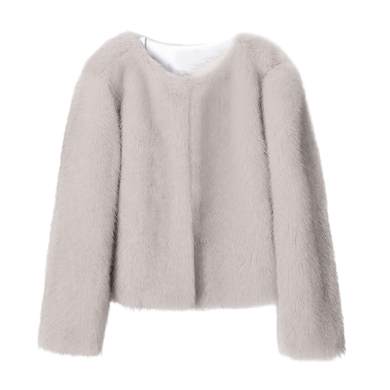 2025 Fall Winter Womens Faux Fur Cropped Coat Long Sleeve Open Front ...