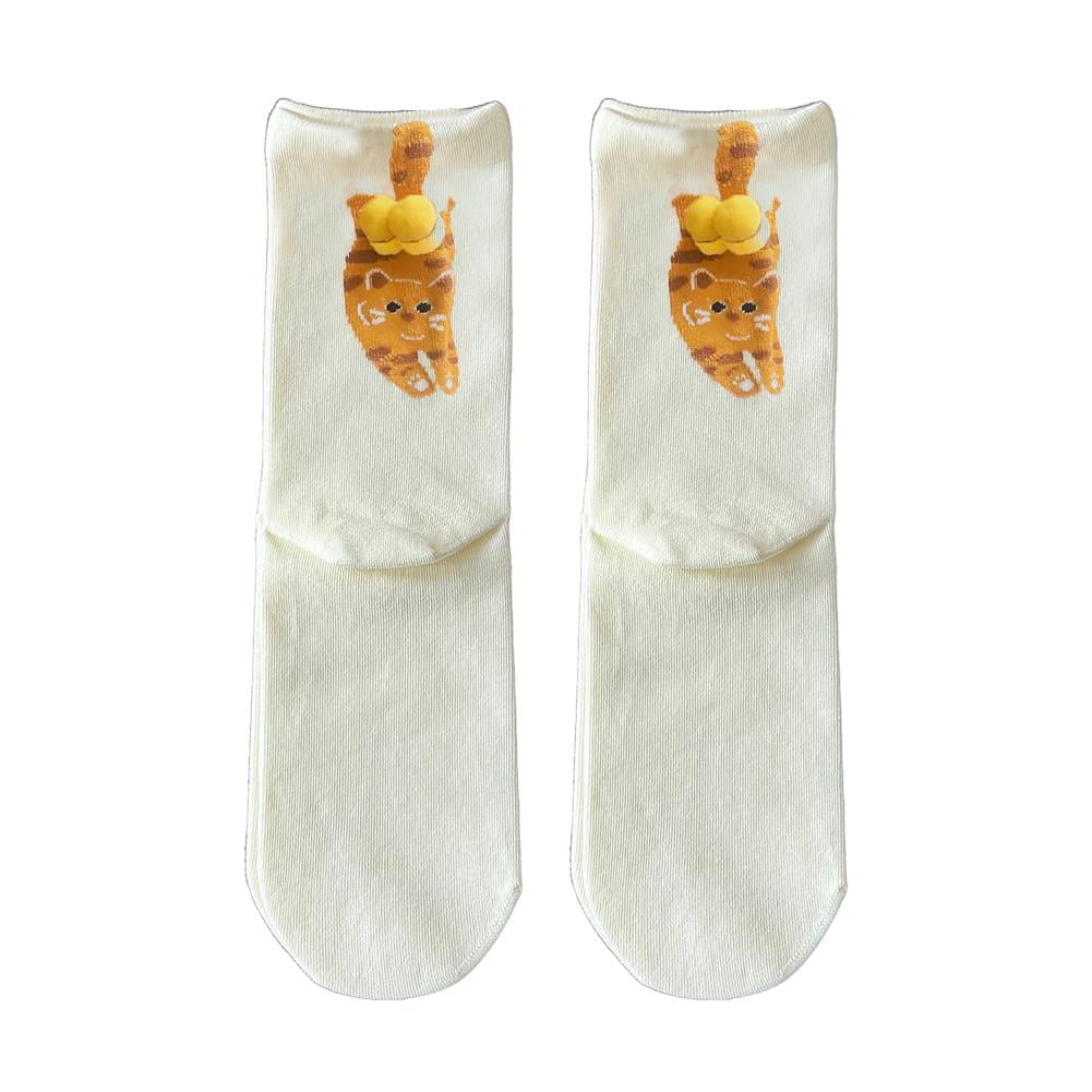 2025 Fall Women's Polyester Mid-Calf Socks with 3D Cat Ball Pattern ...
