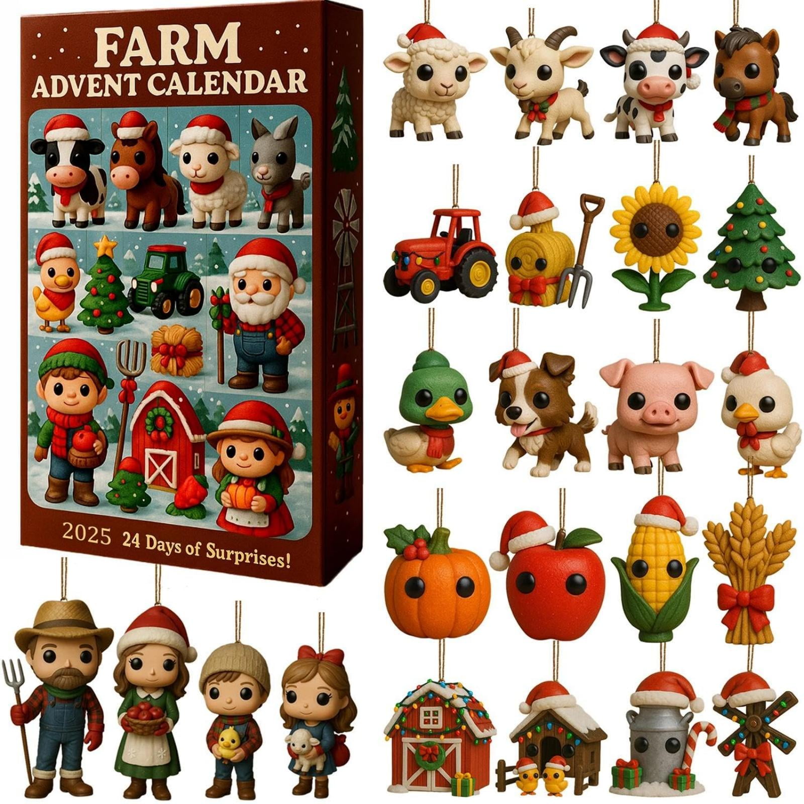 2025 Farm Advent Calendar, 24 Days Christmas Countdown Calendar Advent ...