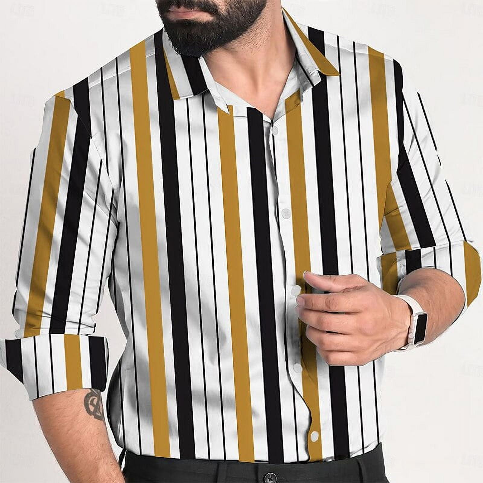 2025 Fashion Collar Shirt Stripe Grid Light Color Change Multiple ...