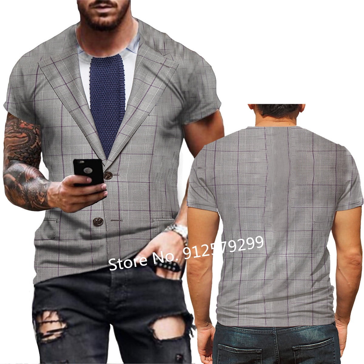 2025 Fashion Fake Suit 3D Printed T Shirt Men's Cosplay Tops Tees Men ...