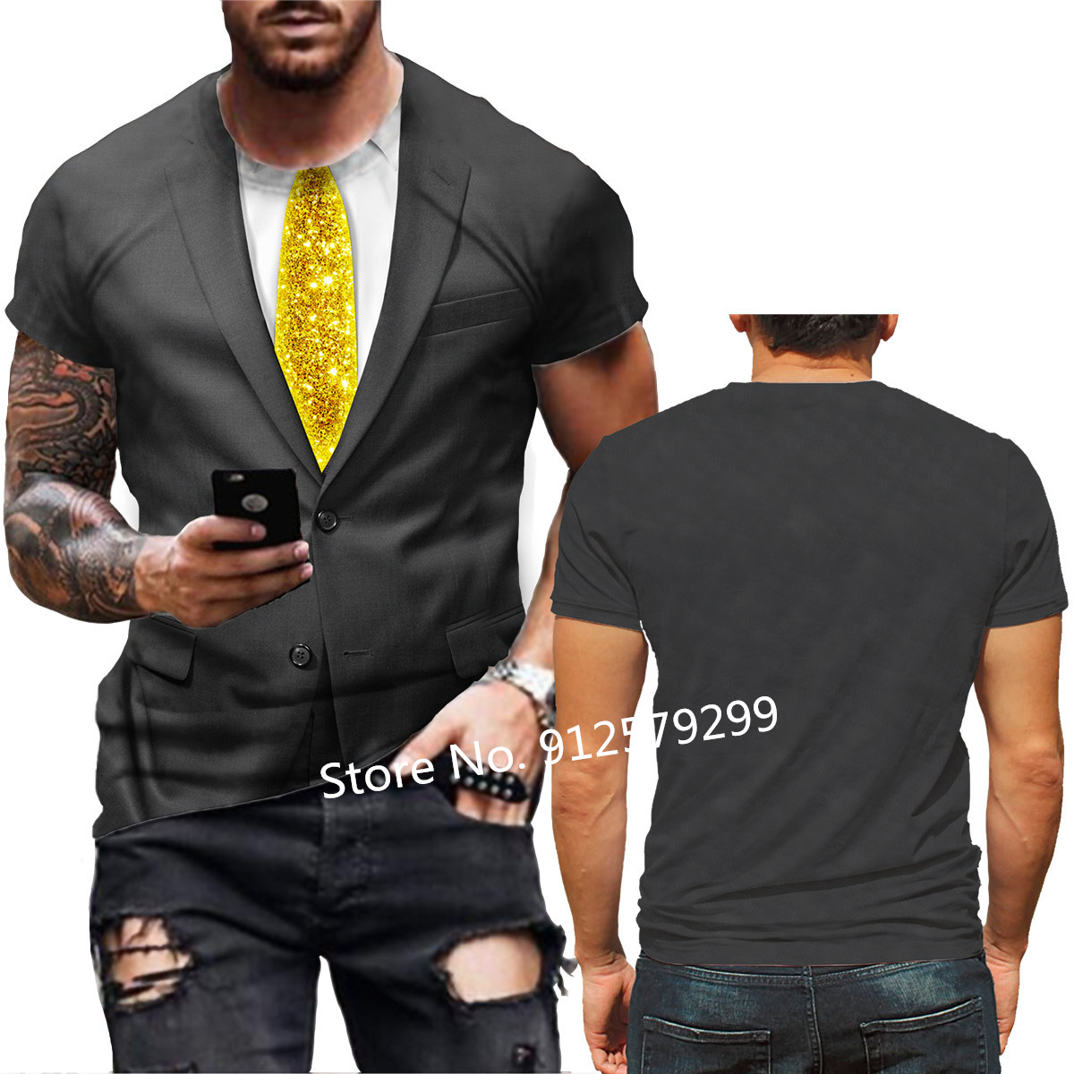 2025 Fashion Fake Suit 3D Printed T Shirt Men's Cosplay Tops Tees Men ...