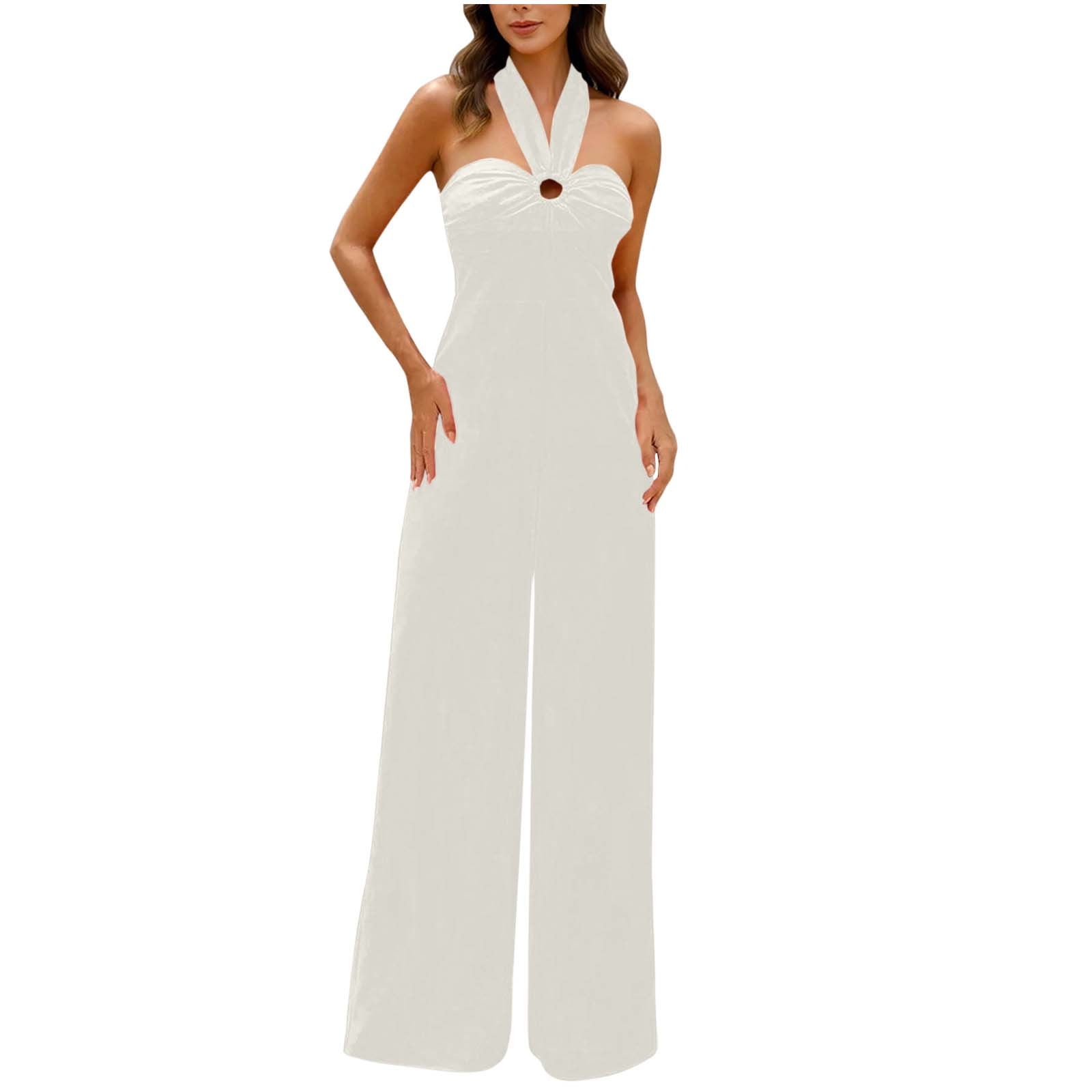 2025 Fashion Jumpsuit for Women Summer Sleeveless Halter Pleated ...