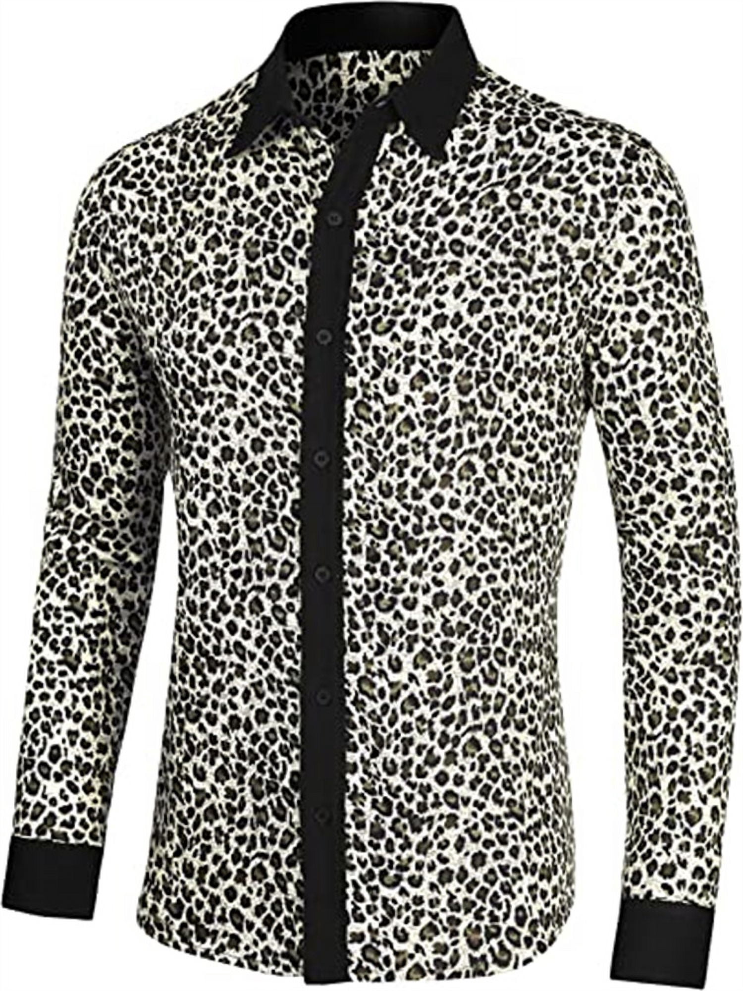 2025 Fashion New Men's Retro Leopard Print Animal Print Button Long ...