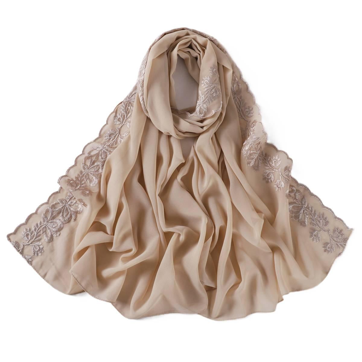 2025 Fashion Versatile Butterfly Flower Embroidered Edge Pearl Chiffon ...