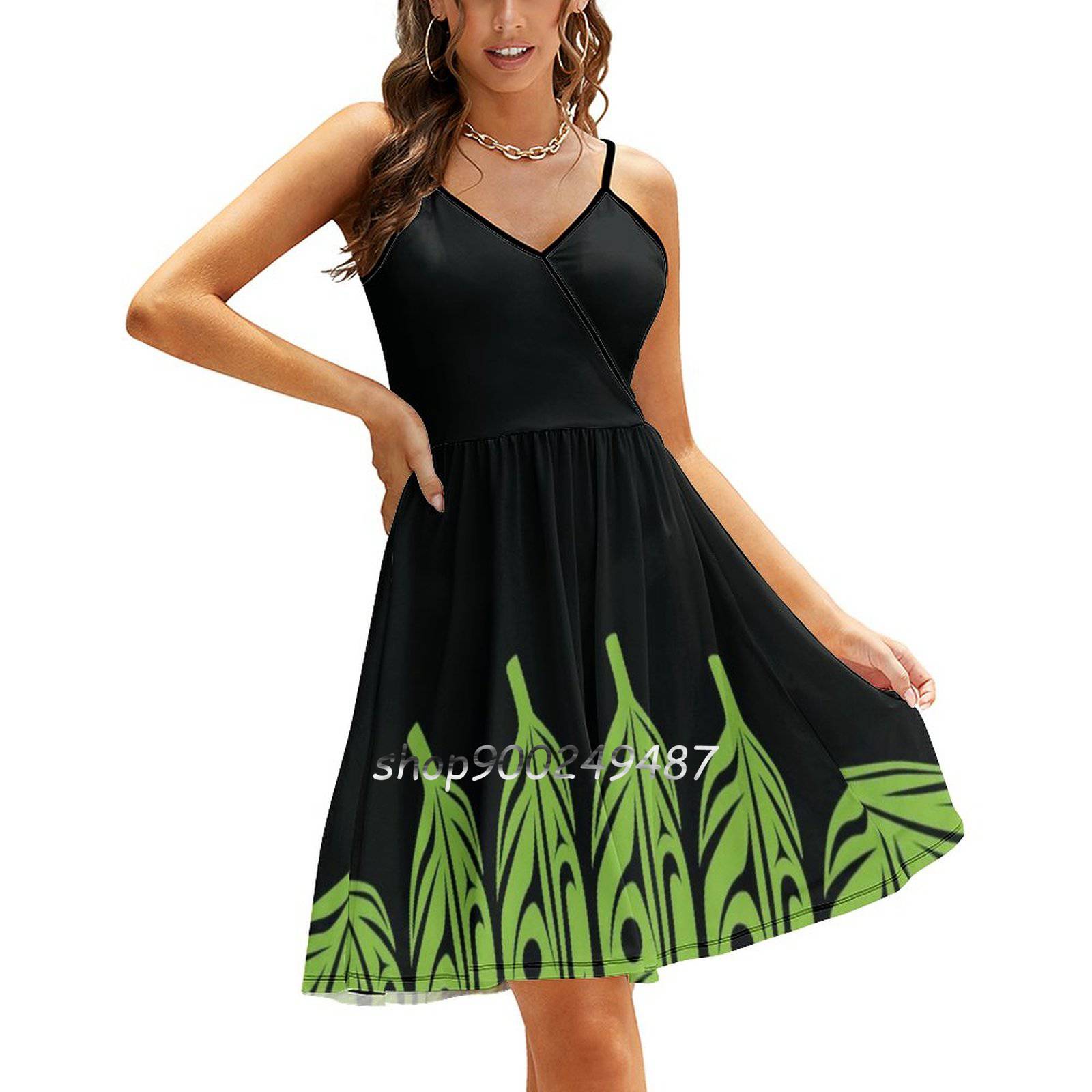 2025 Feathers-Lime Green On Black Flare Dress Square Neck Dress Elegant ...