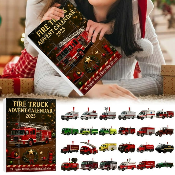 2025 Fire Truck Advent Calendar 24 Days Countdown Set Featuring Unique ...