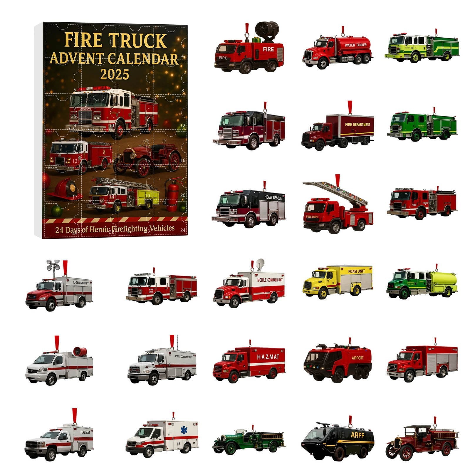 2025 Fire Truck Advent Calendar 24 Days Countdown Set With Mini ...