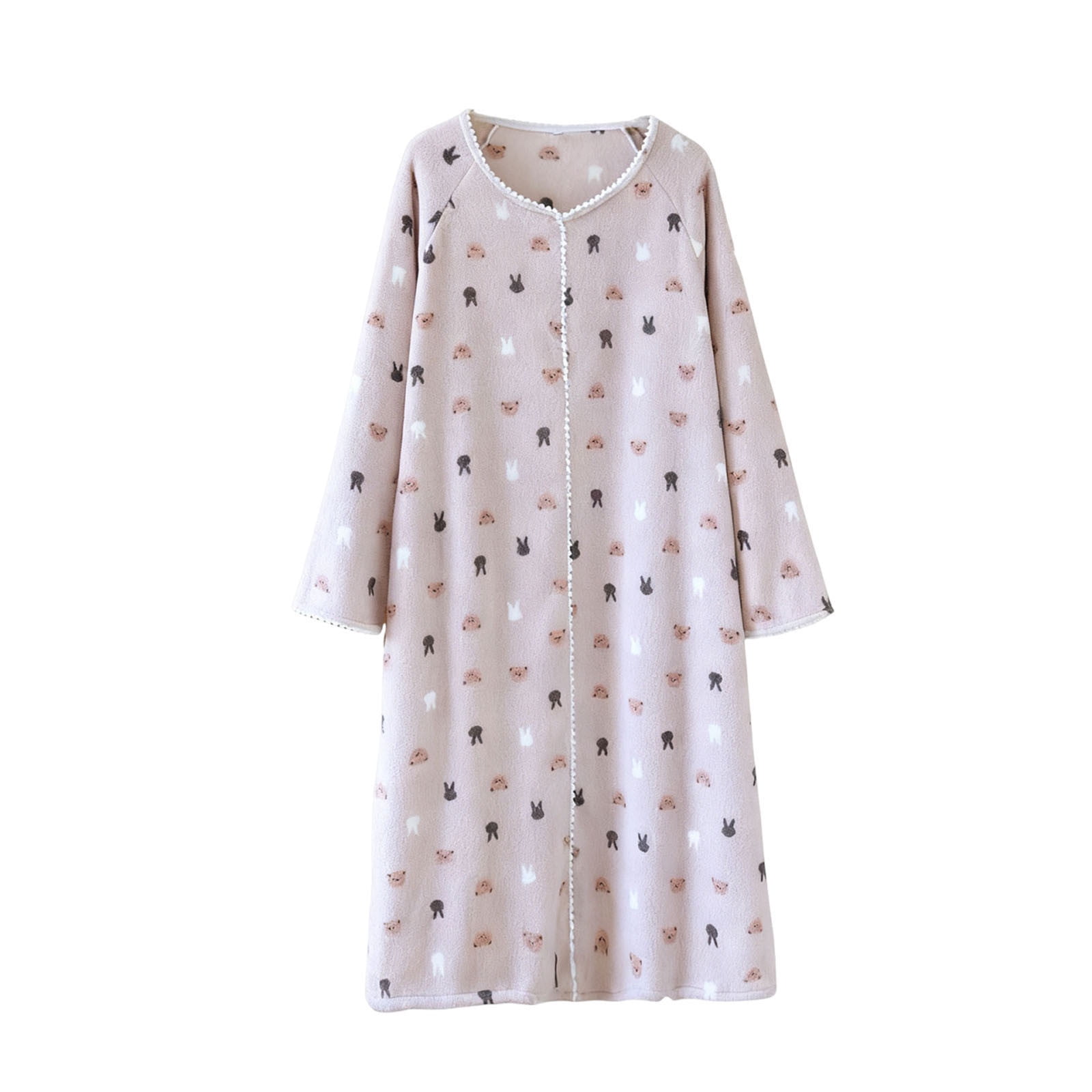 2025 Flannel Nightgown Women's Cute Rabbit Print Fuzzy Fleece Warm ...