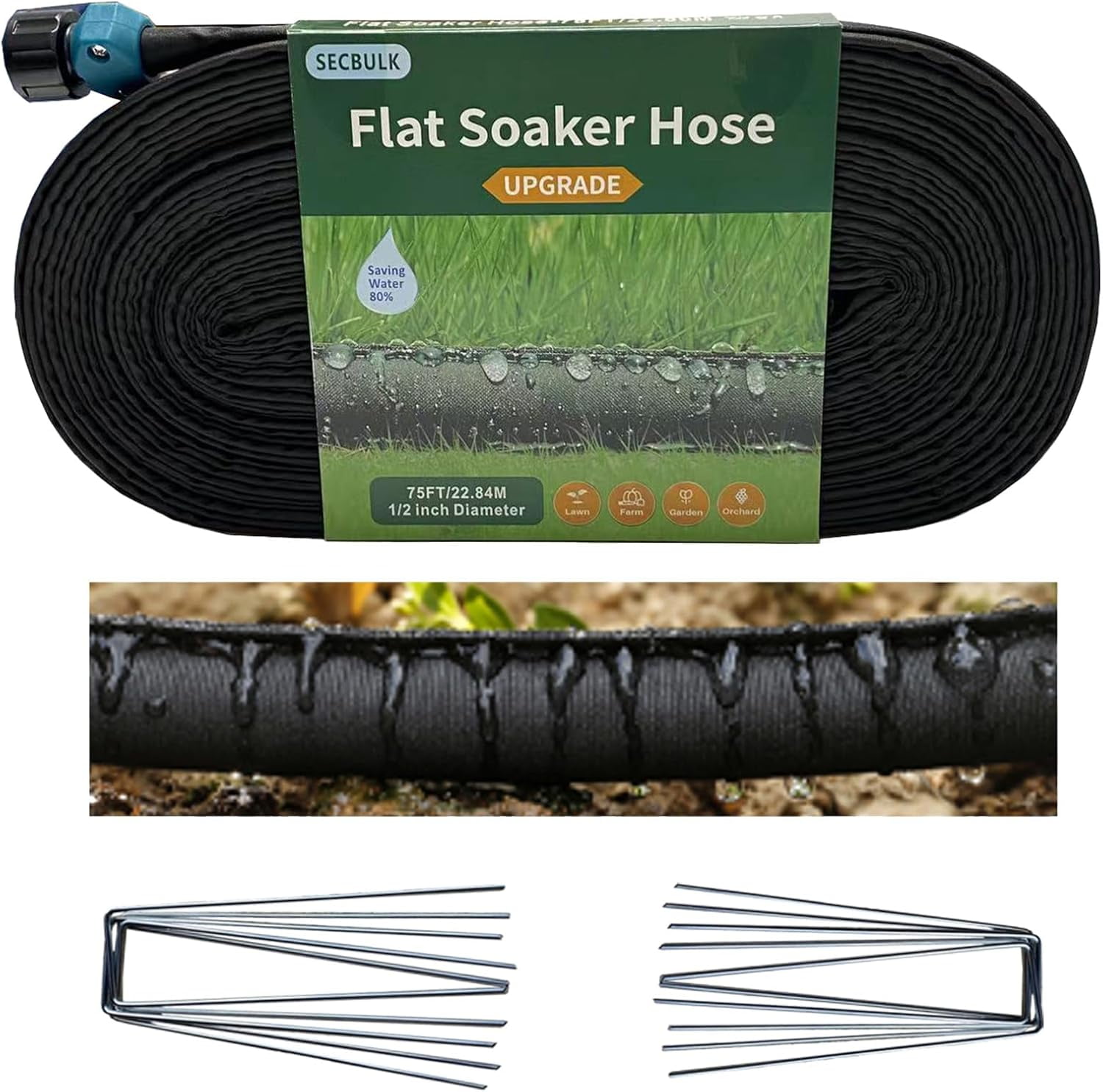 2025 Flat Soaker Hose 75 ft with Stakes for Garden, 75ft Linkable Drip ...