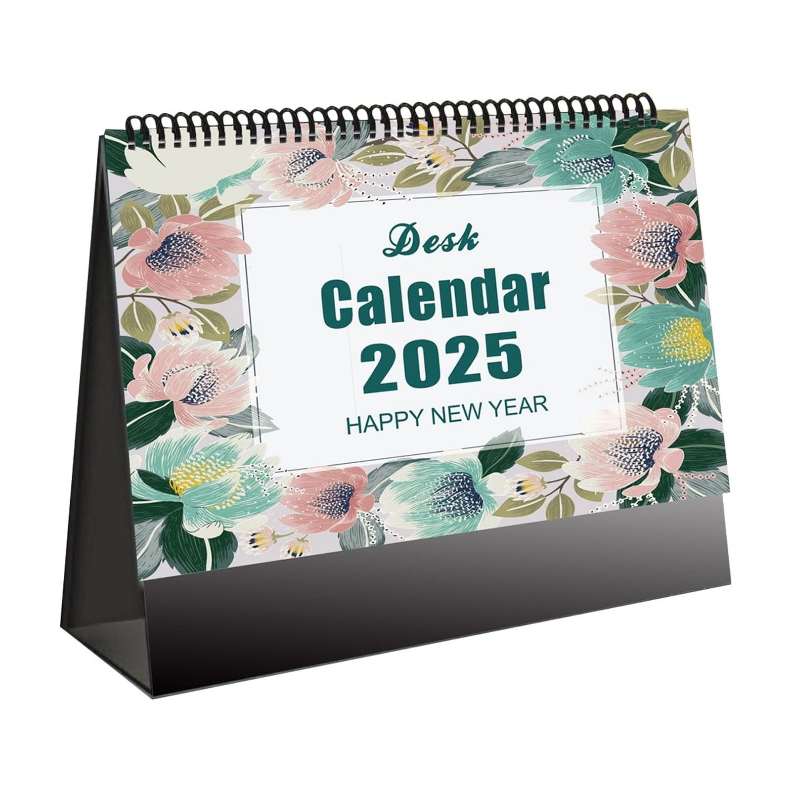 2025 Floral Desktop Standing Calendar Horizontal Gold Coils Binding ...