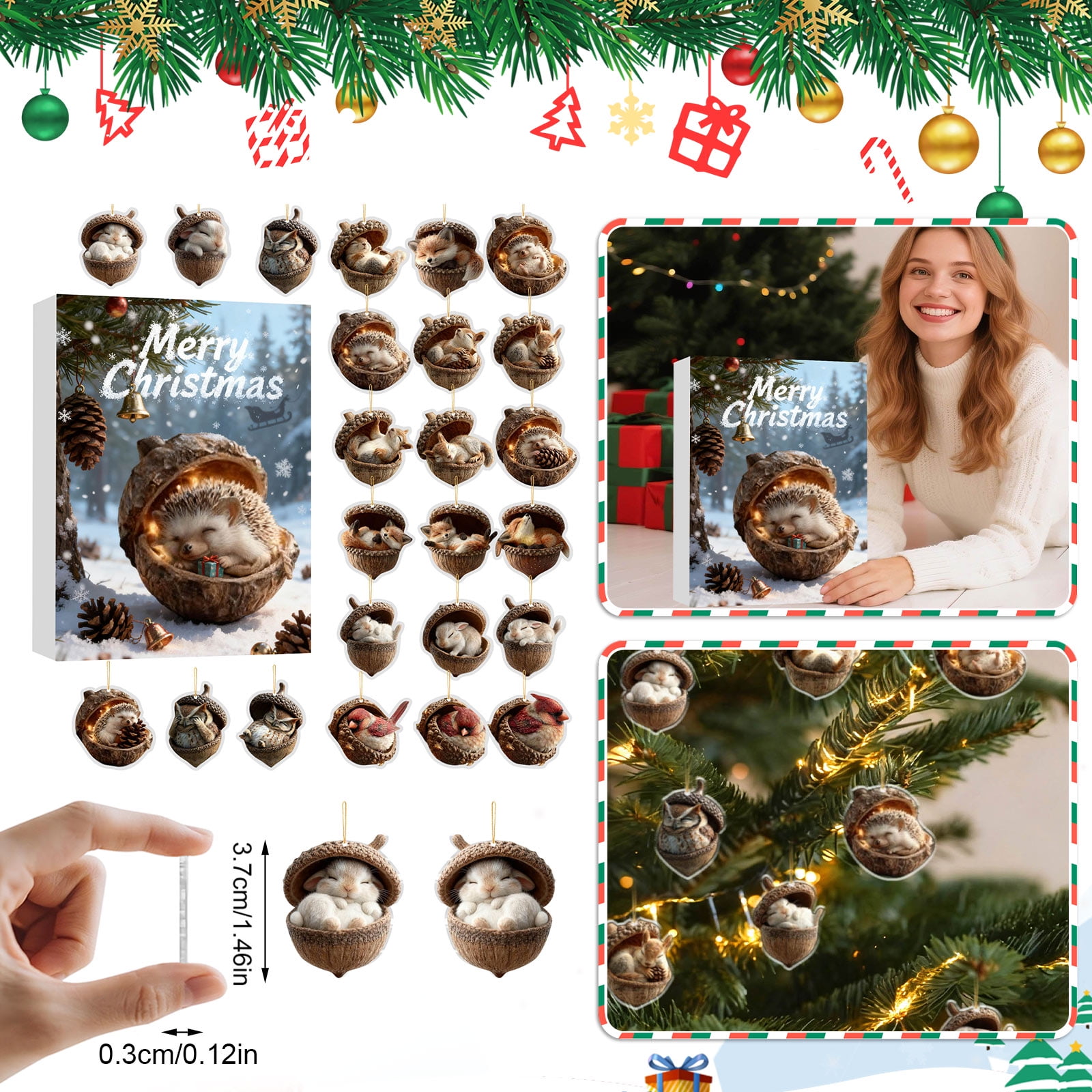 2025 Forest Animal Acorns Christmas Ornaments, 2d Acrylic Forests ...