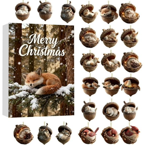 2025 Forest Animal Advent Calendar - 24pc Rustic Acorn & Animal ...