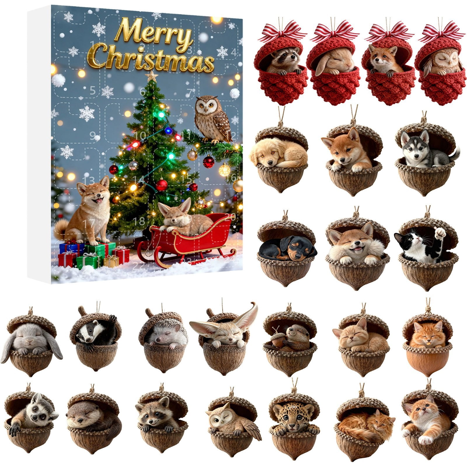 2025 Forest Animal Advent Calendar, Forest Animal Acorn Ornaments, 24 ...