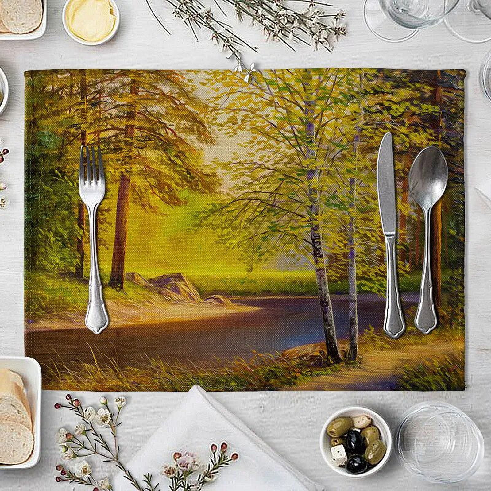 2025 Forest Pattern Placemats Snow Landscape Tree River Printed Table ...