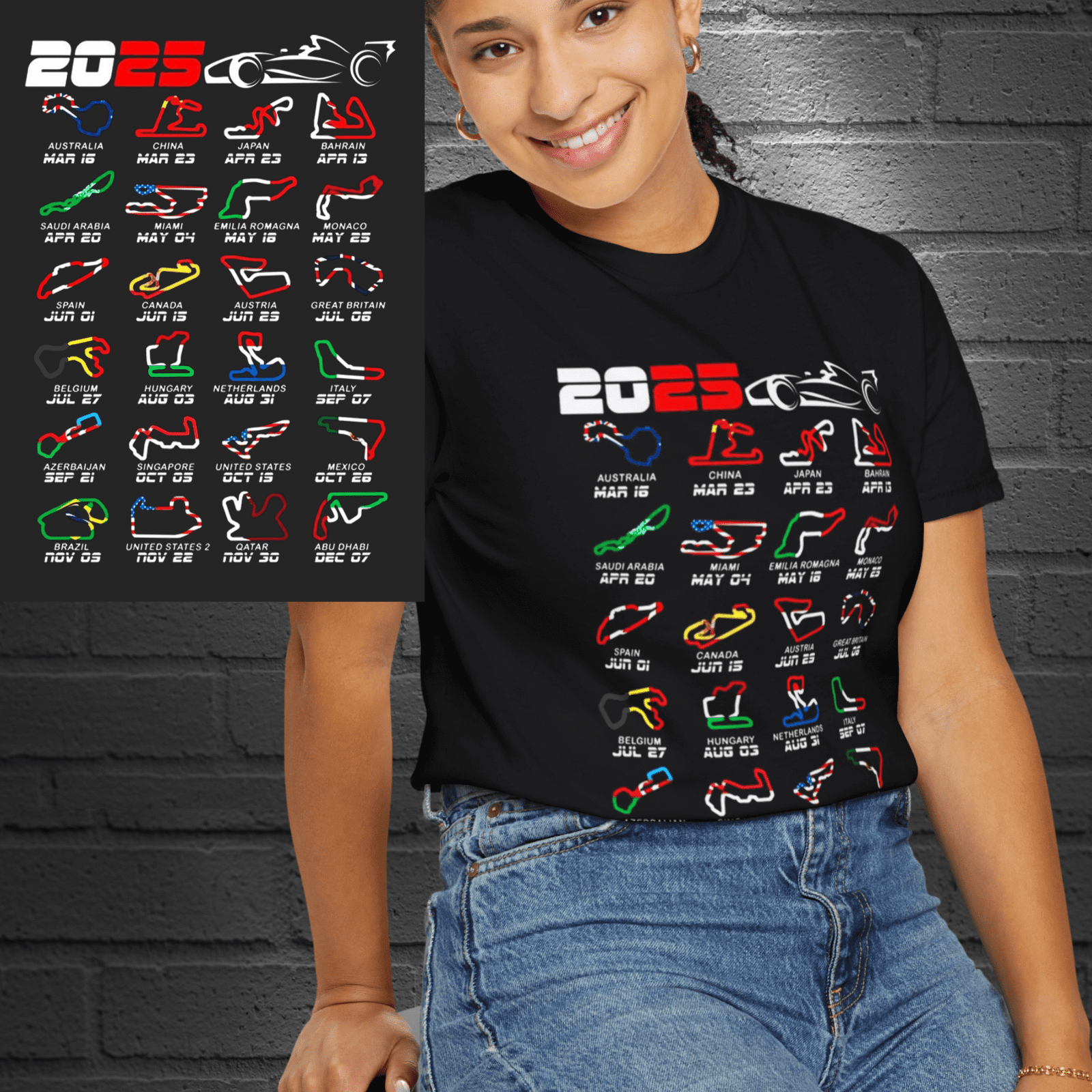 2025 Formula One Calendar Race Track Flag Unisex T Shirt ,Replica ...