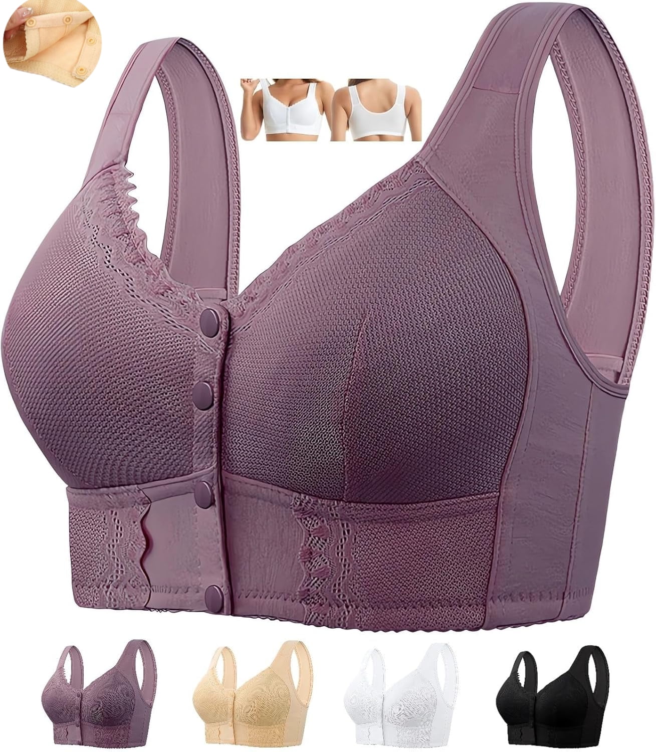 2025 Front Closure Breathable Bra for Seniors Moona Daisy Snap Bras ...