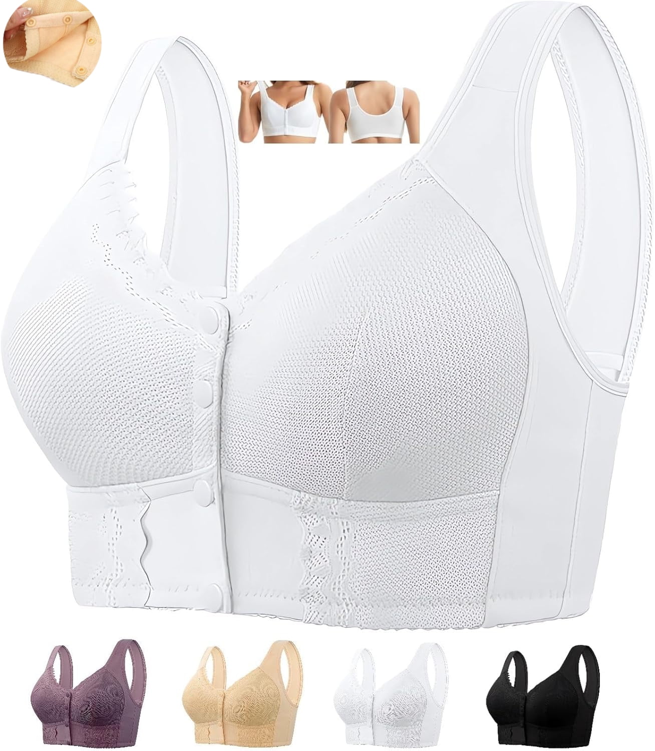 2025 Front Closure Breathable Bra for Seniors Moona Daisy Snap Bras ...