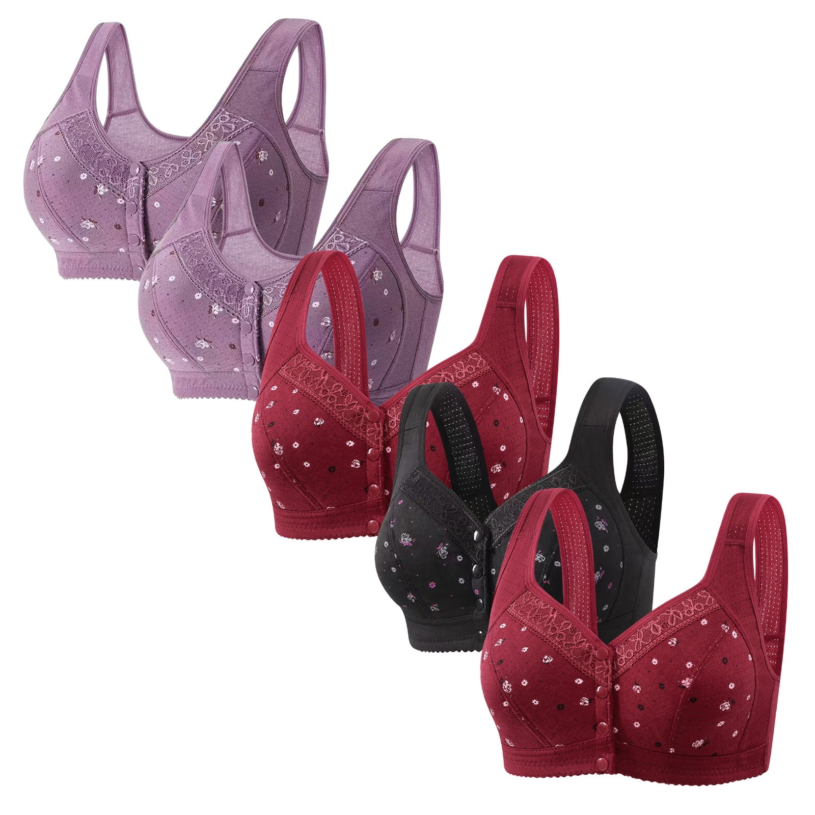 2025 Full Support Daisy Bras for Older Women 5Pcs No Underwire Bra Soft ...