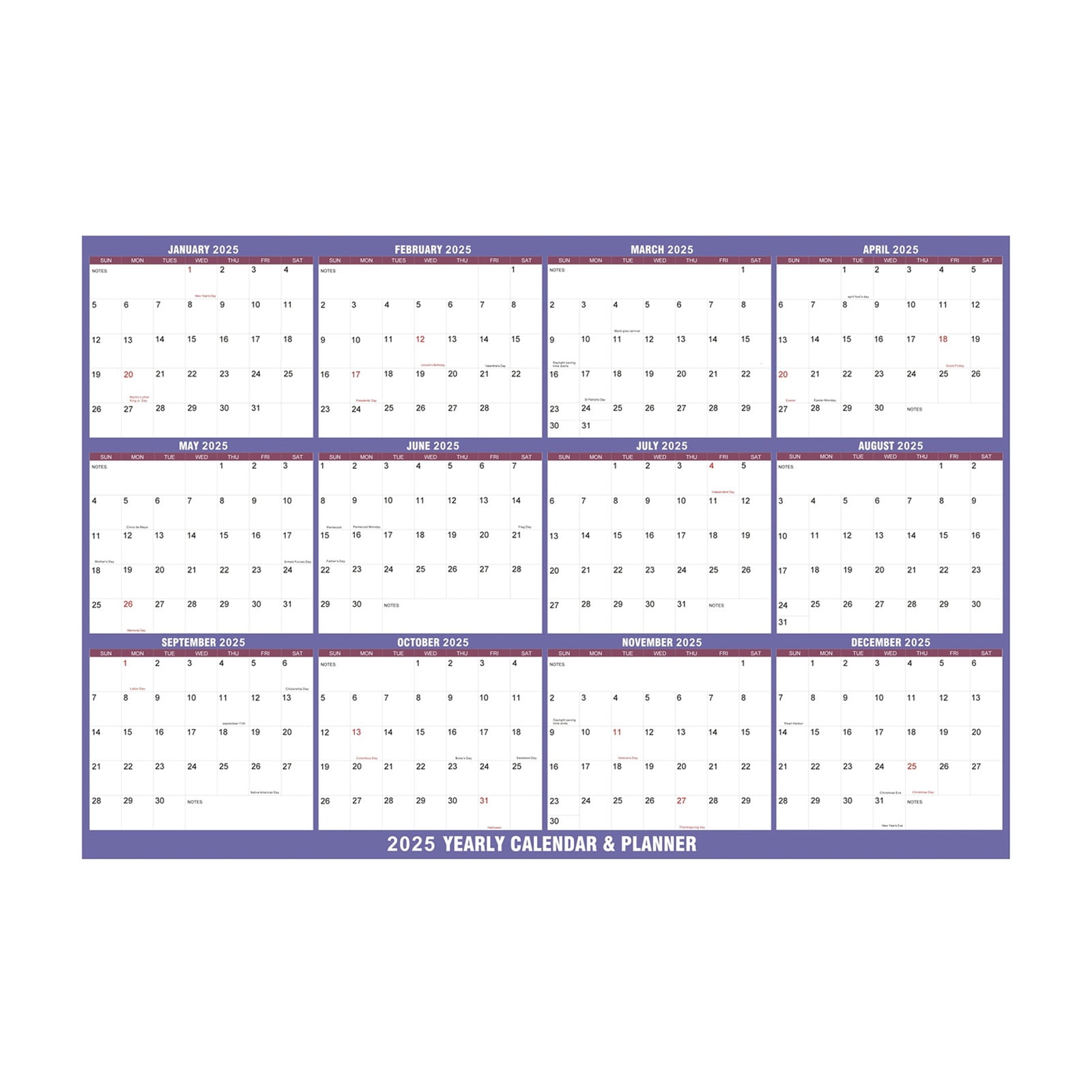 2025 Full Year to View Calendar Family Home Organizers Yearly Planner ...