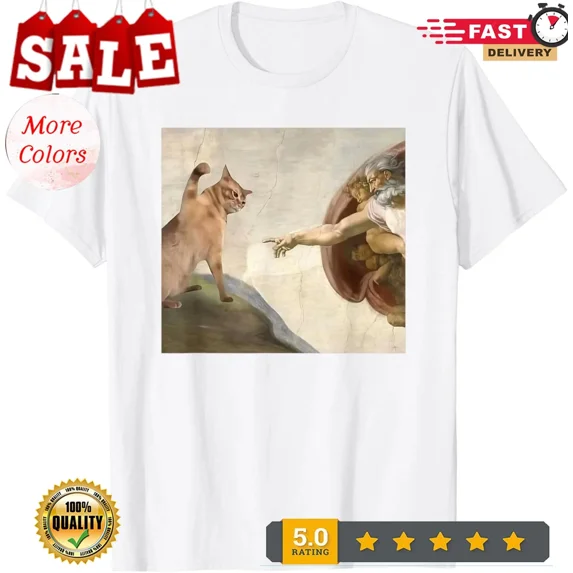 2025/Funny Cat God Creation of Adam meme Jesus T-Shirt - Walmart.com