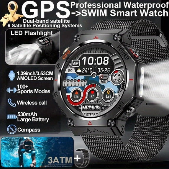 2025 GPS Sports Smartwatch 1.39" HD Touch, Alloy Body, Built-in GPS ...