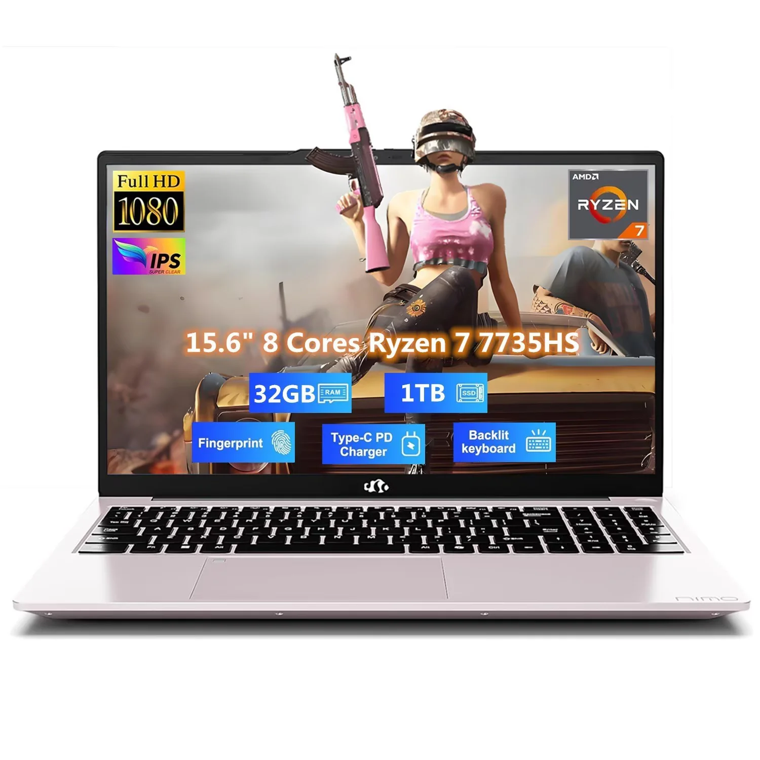 2025 Gaming Laptop, 15.6" IPS FHD AMD 8 Cores Ryzen 7 7735HS (Beats i7 ...
