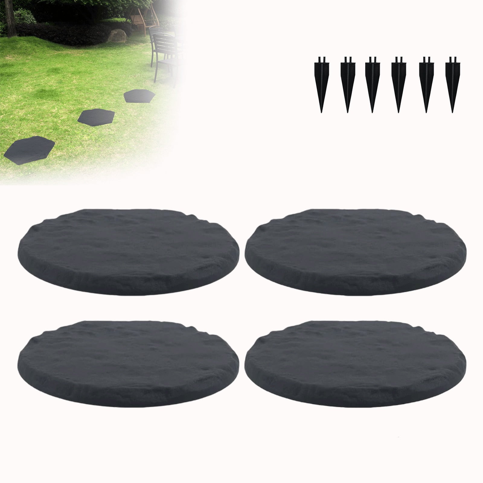 2025 Garden Stepping Stones with Ground Stakes, 4-Pack Non-Slip Plastic Square Walkway Stones ...