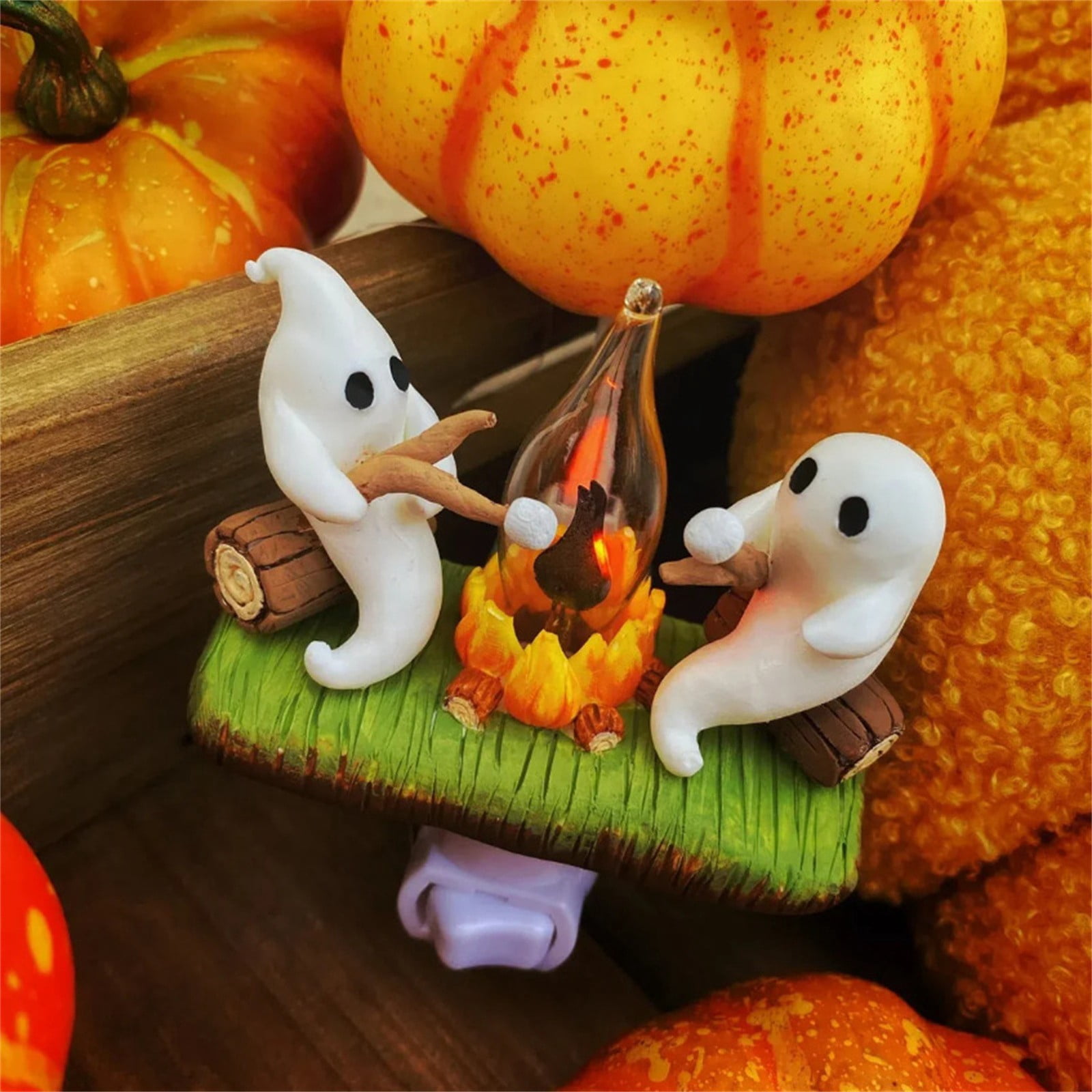 2025 Ghost Campfire Flickering Night Light, Halloween Night Lights Plug ...