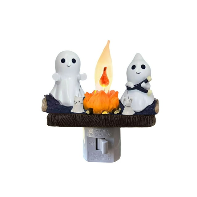 2025 Ghost Campfire Flickering Nightlight-2 Ghosts Roasting ...