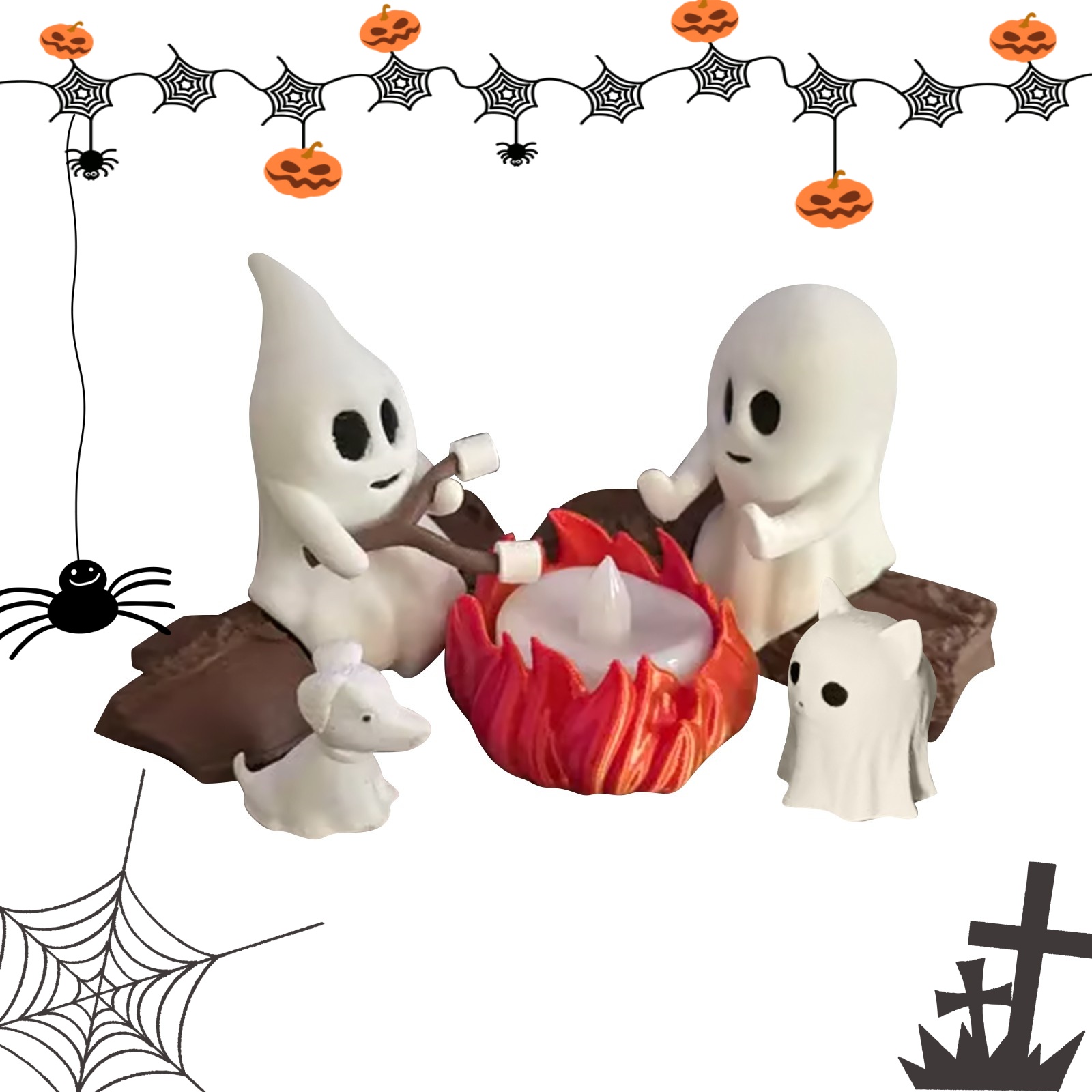 2025 Ghost Campfire Flickering Nightlight-2 Ghosts Roasting ...