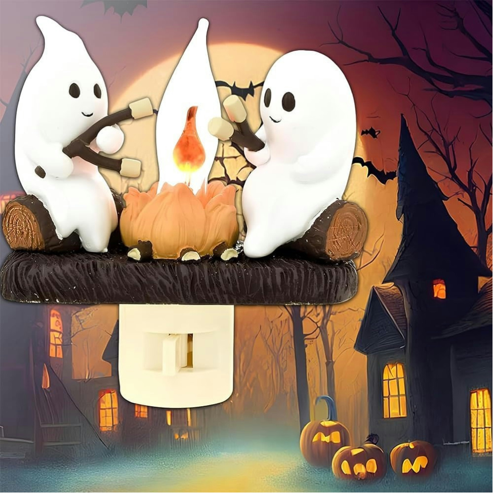 2025 Ghost Campfire Flickering Nightlight - 2 Ghosts Roasting s'mores ...