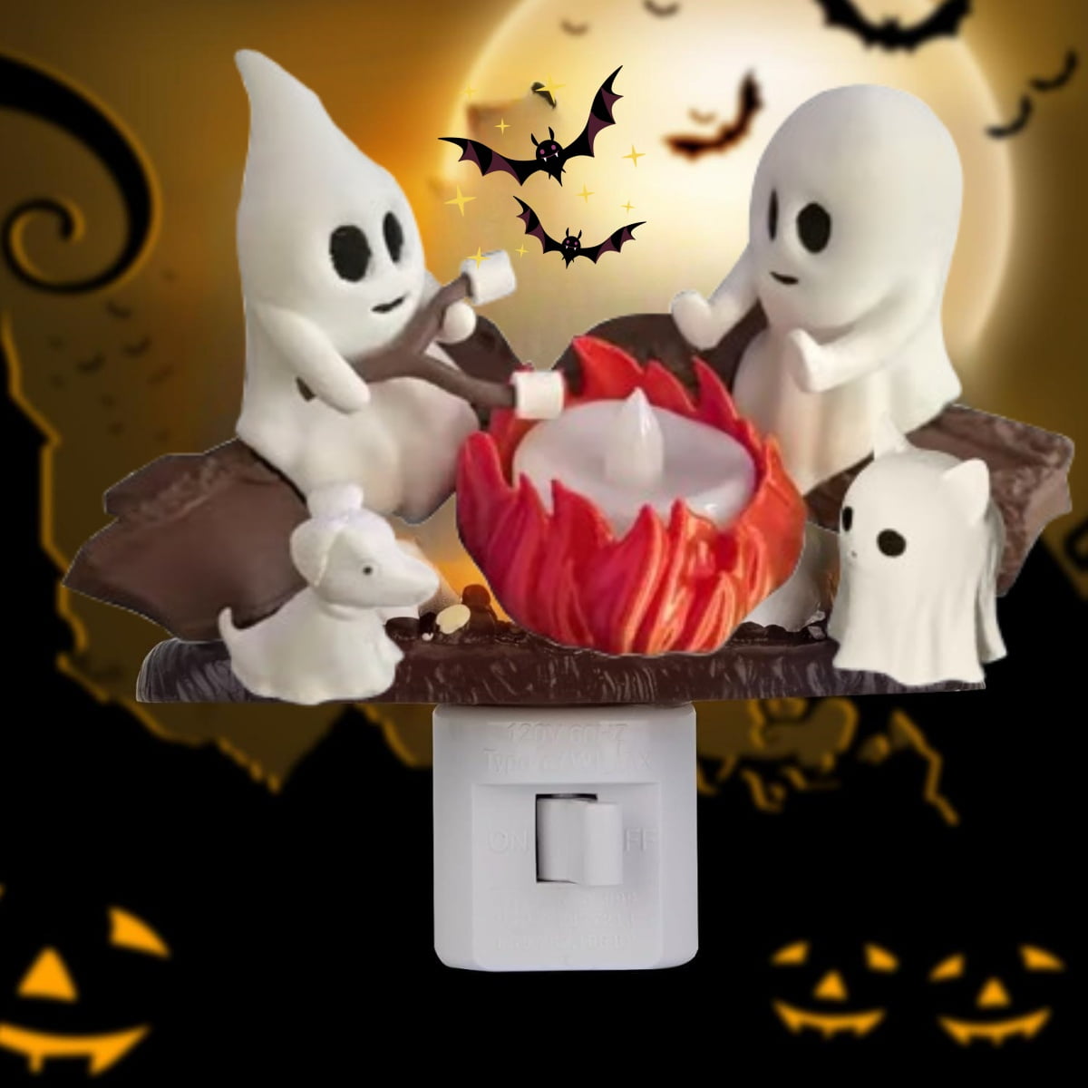 2025 Ghost Campfire Flickering Nightlight - 2 ghosts roasting s'mores ...
