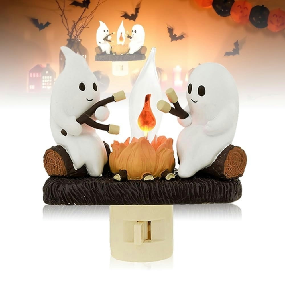 2025 Ghost Campfire Flickering Nightlight - 2 ghosts roasting s'mores at campfire, 3D Spooky ...