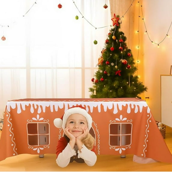 2025 Gingerbread House Christmas Tablecloth, Gingerbread Playhouse ...