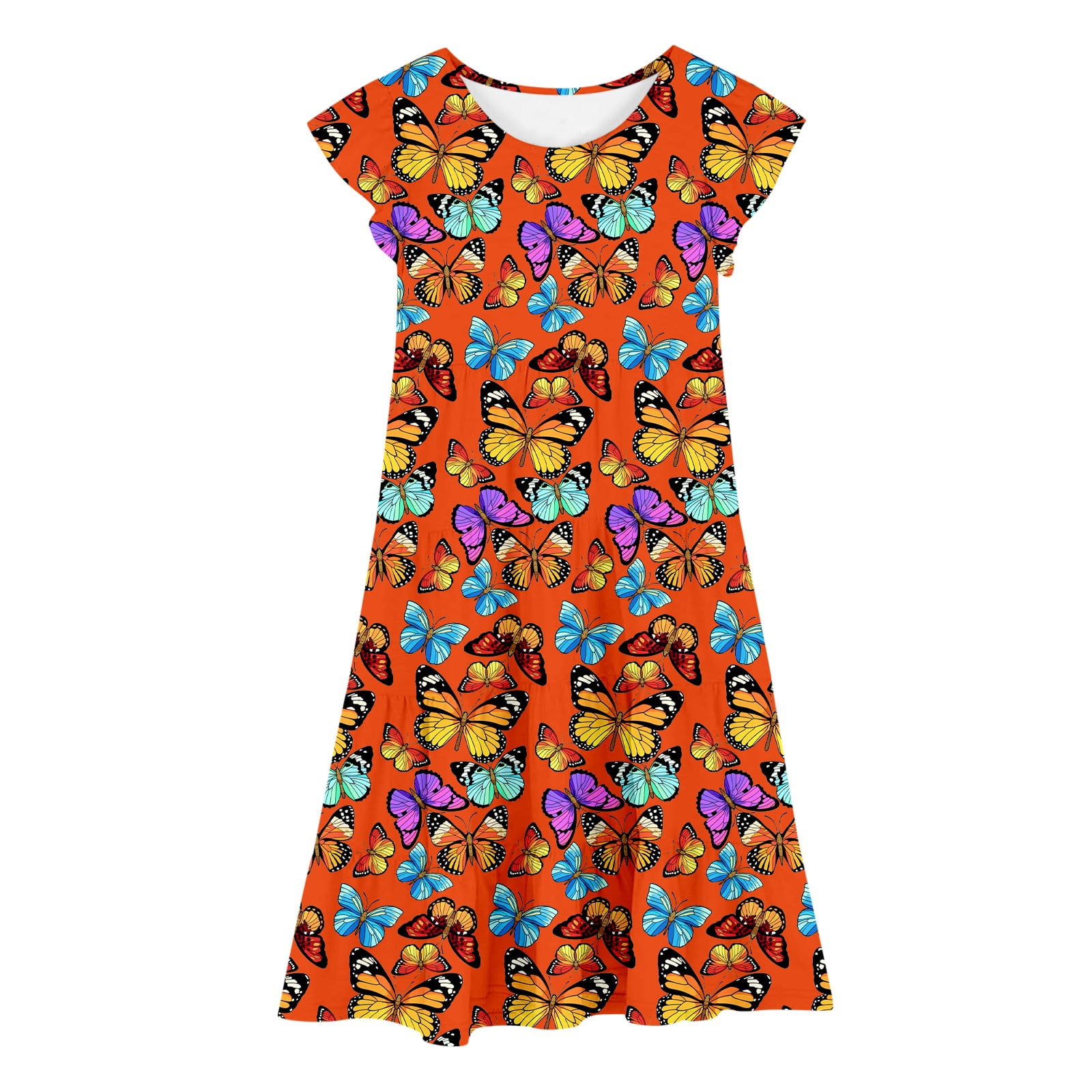 2025 Girls Essentials Dresses Casual Party Summer Print Flutter Sleeve ...