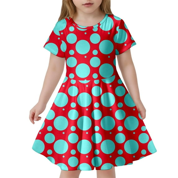 2025 Girls Essentials Dresses Fashion Polka Print Slim Short Sleeved ...