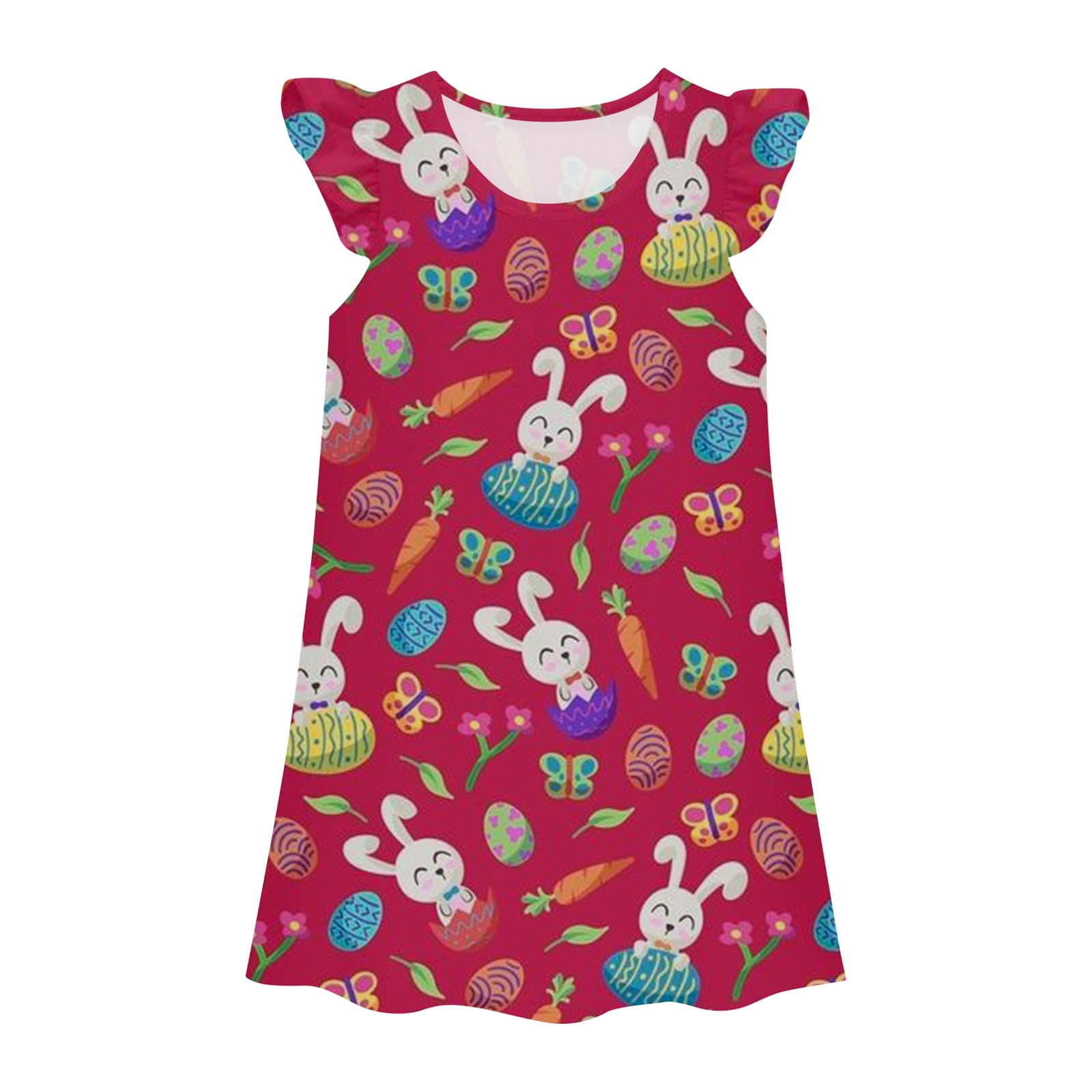 2025 Girls Essentials Dresses Flying Sleeve Cute Rabbit Eggs Easter ...