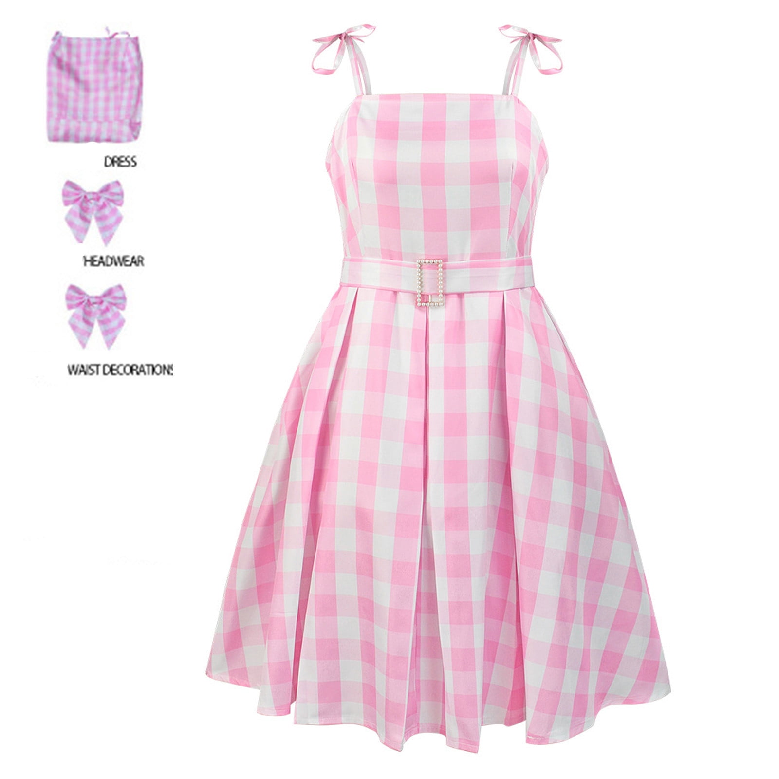 2025 Girls Essentials Dresses Plaid Print Spaghetti Strap and Headband ...