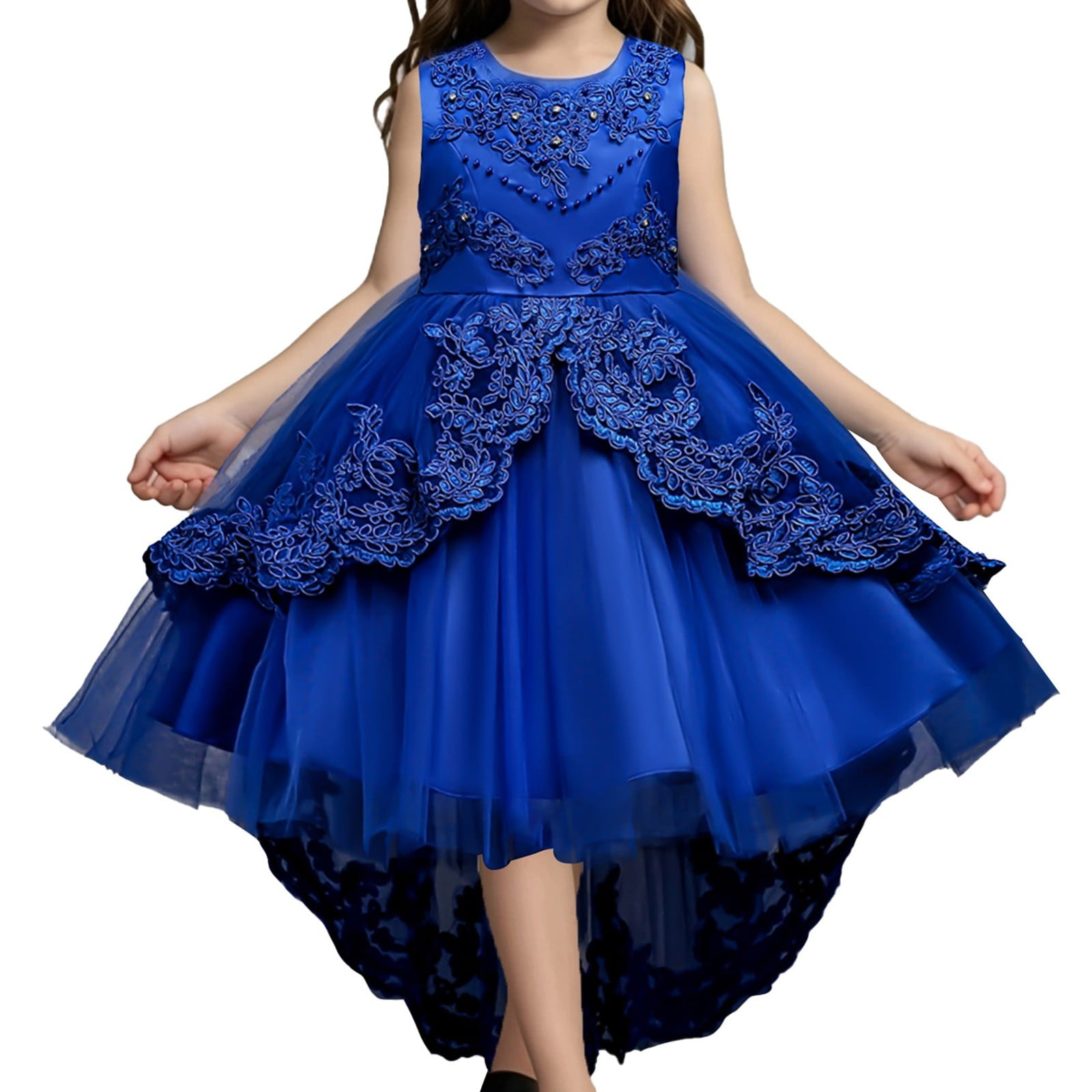 2025 Girls Essentials Dresses Solid Color Lace Sleeveless Knee Length ...