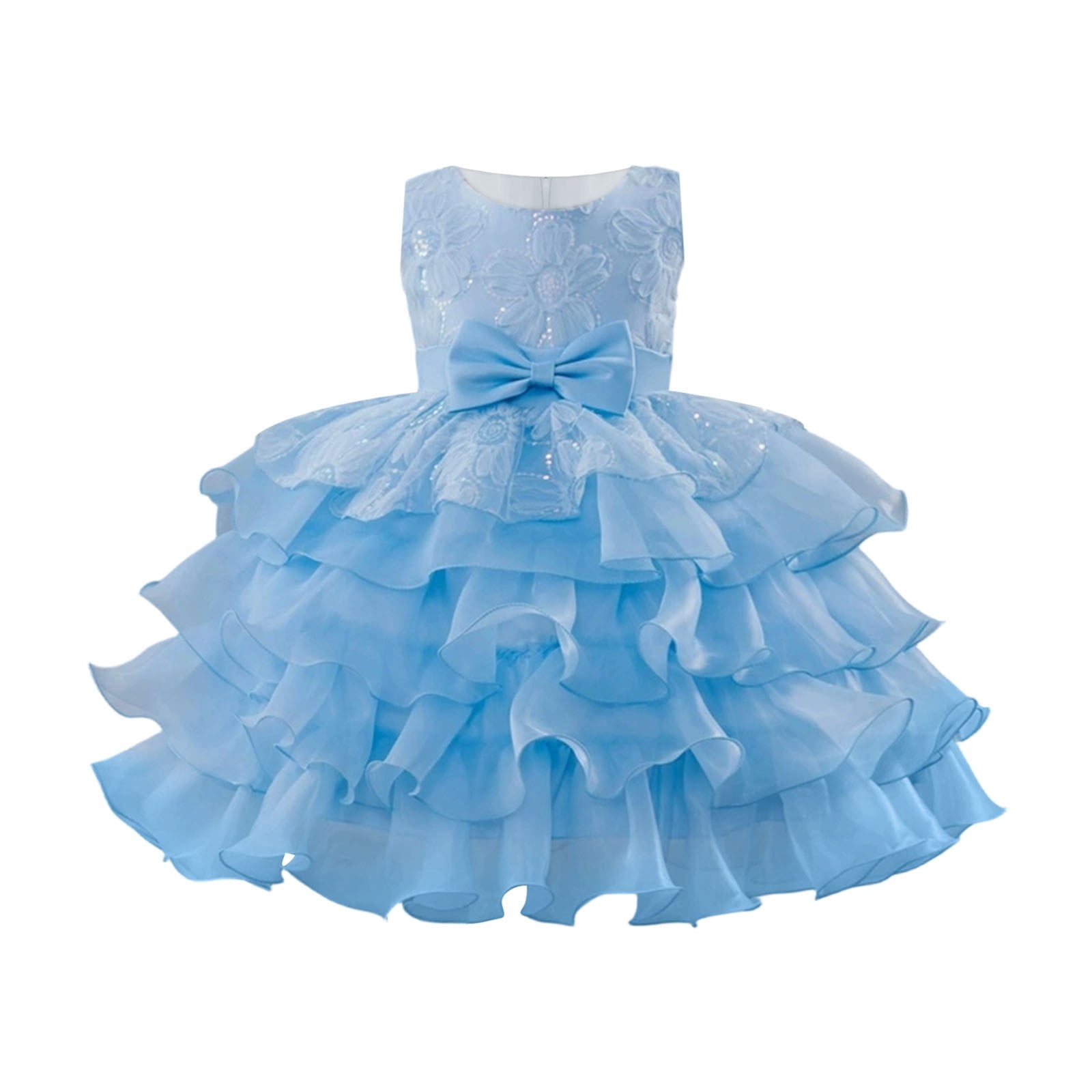 2025 Girls Essentials Dresses With 3D Floral Embroidery Bow Sash Tiered ...