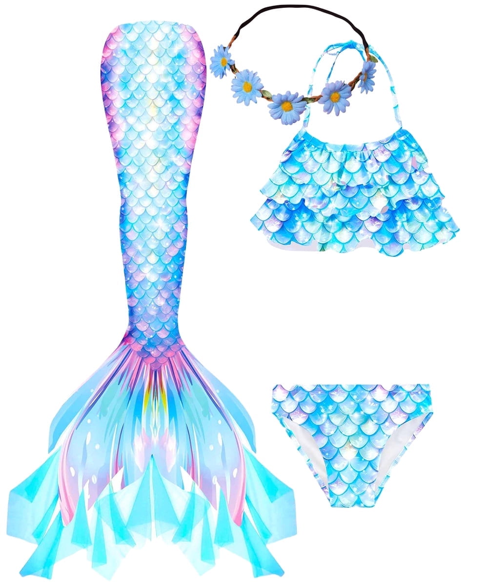 2025 Girls New Mermaid Tail Swimsuit Kids Swimwear Mermaid Costume Play ...