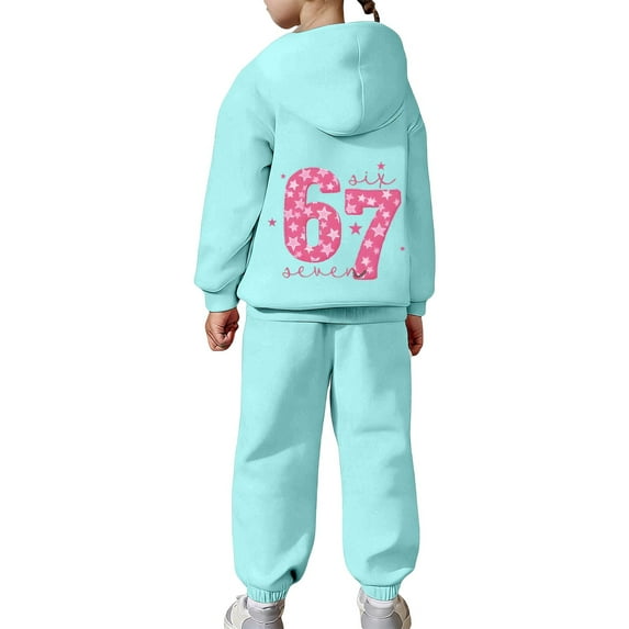 2025 Girls Sweatsuit Set Cute 67 Printed Hooded Sweatshirt Jogger Pants ...