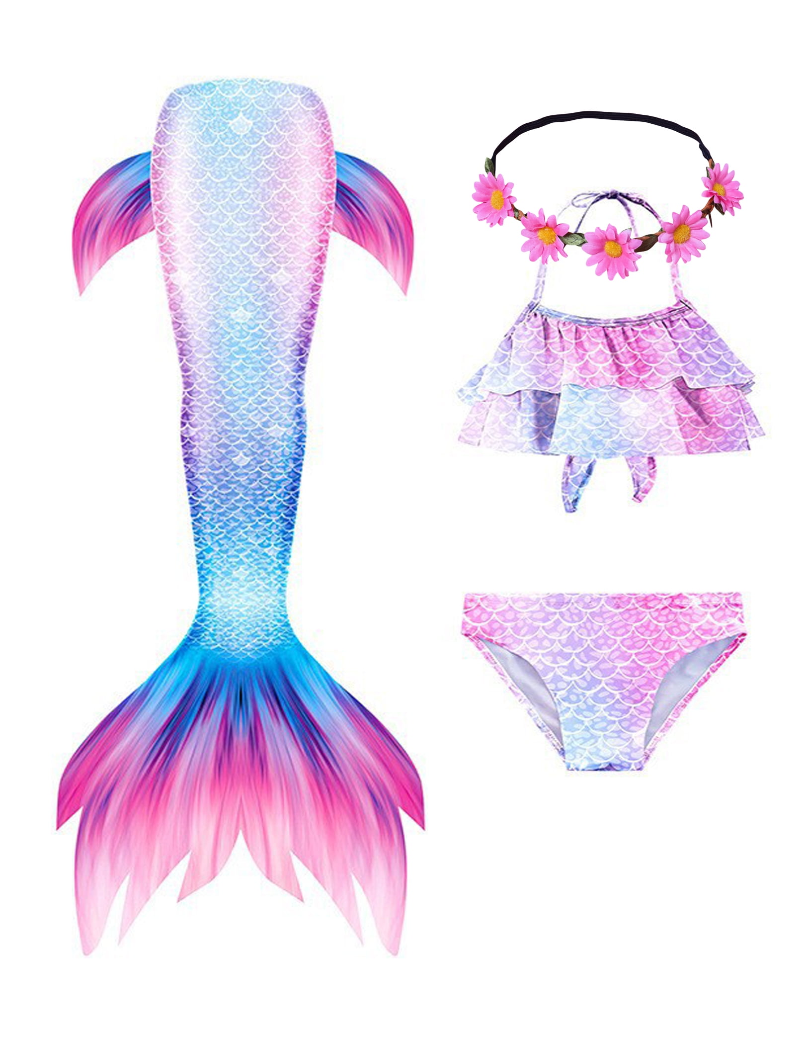2026 Girls Swimming Mermaid Tail 4 Pcs Sets Kids Mermaid Swimwear ...