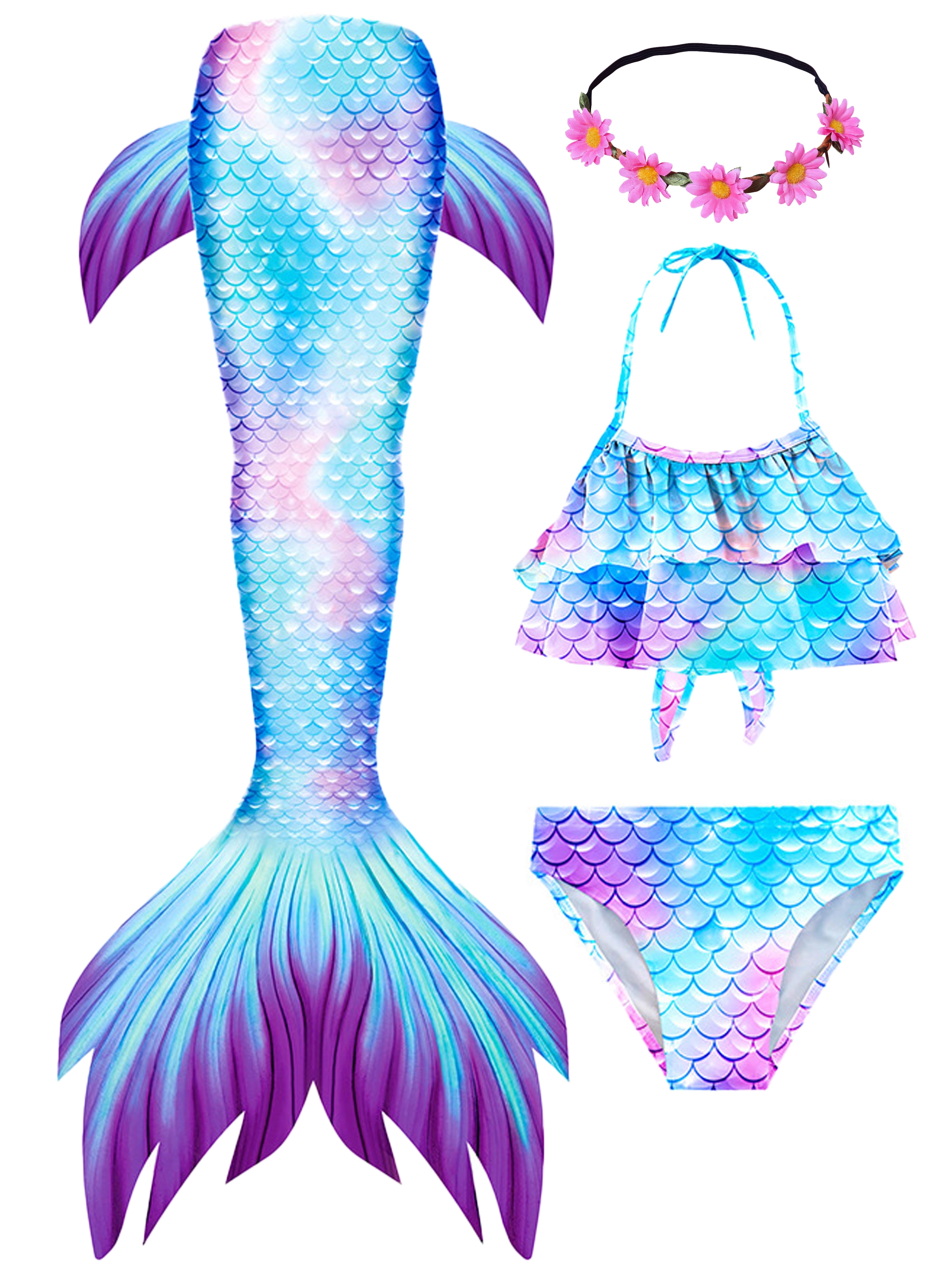 2026 Girls Swimming Mermaid Tail 4 Pcs Sets Kids Mermaid Swimwear ...