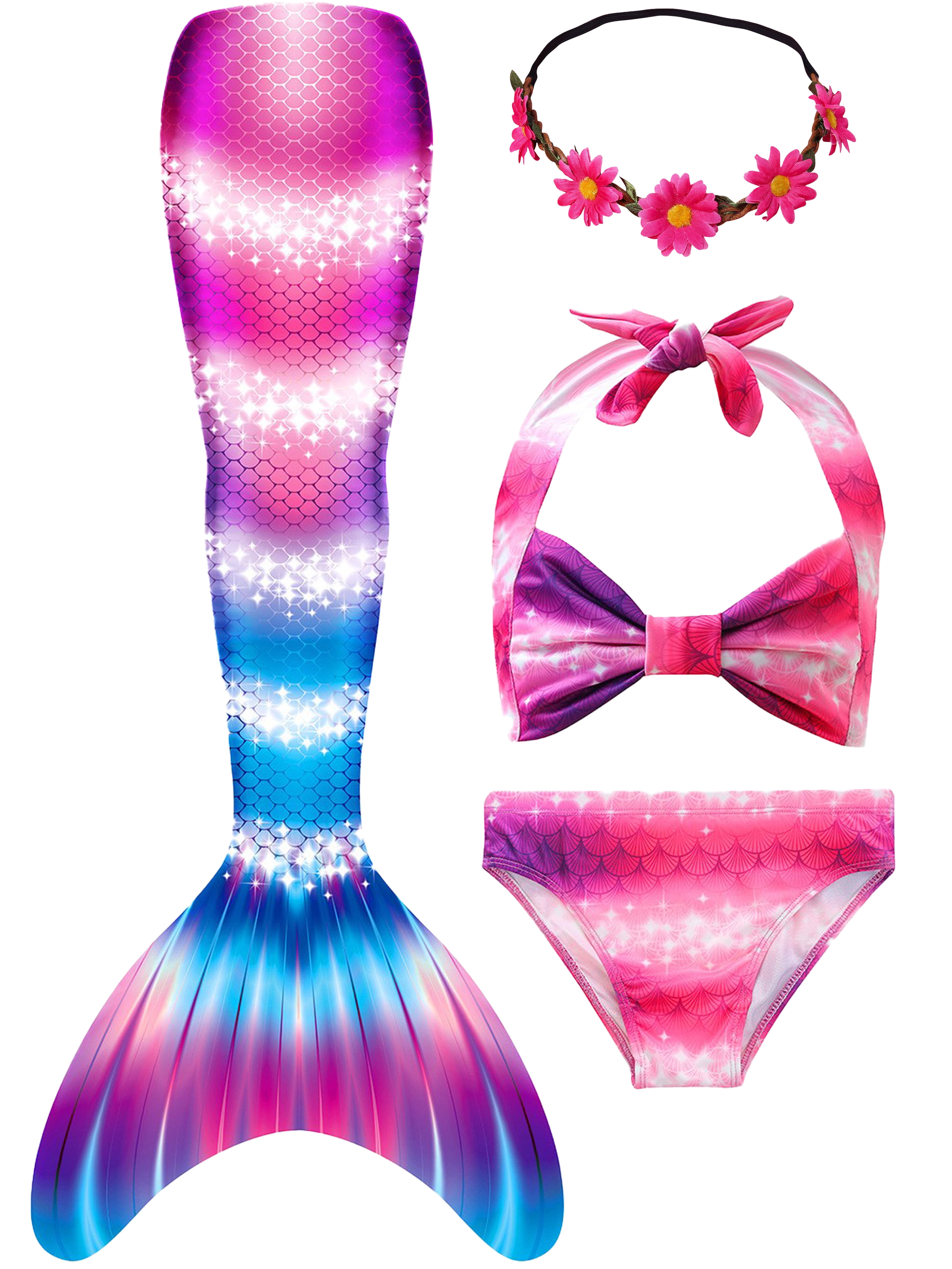 2025 Girls Swimming Mermaid Tail 4 Pcs Sets Kids Mermaid Swimwear ...